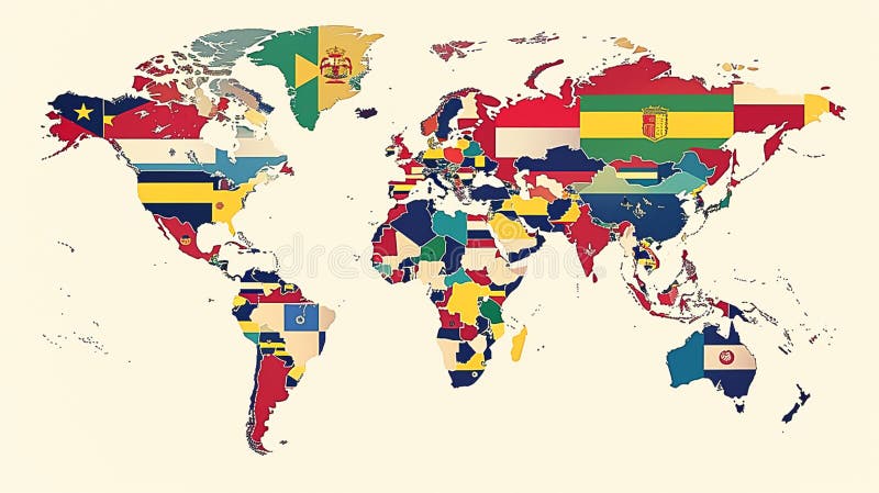 A Close Up of a Map of the World with Flags Stock Illustration ...
