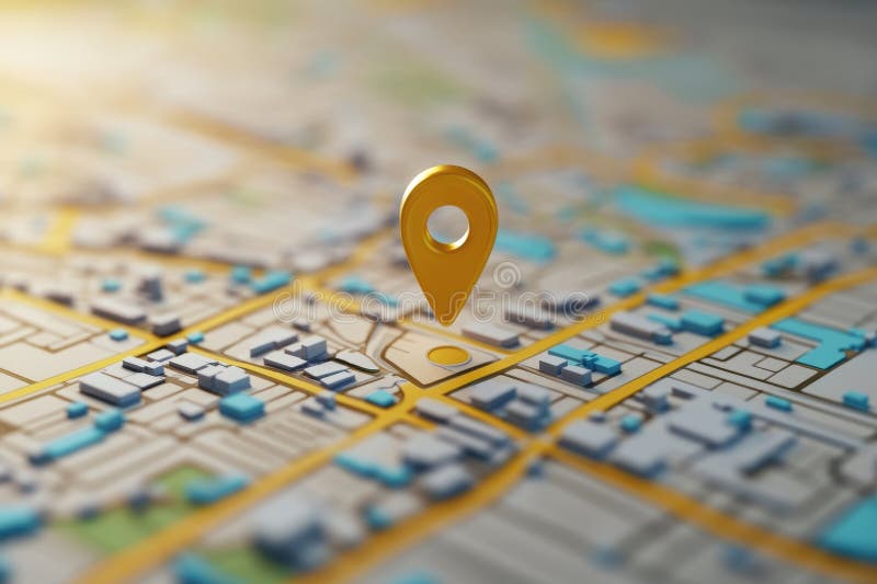 A Close-up of a Map with a Yellow Location Pin Indicating a Specific ...