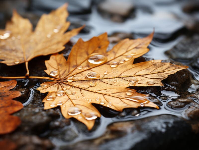 A Close Up of a Maple Leaf with Water Droplets on it Stock Illustration ...