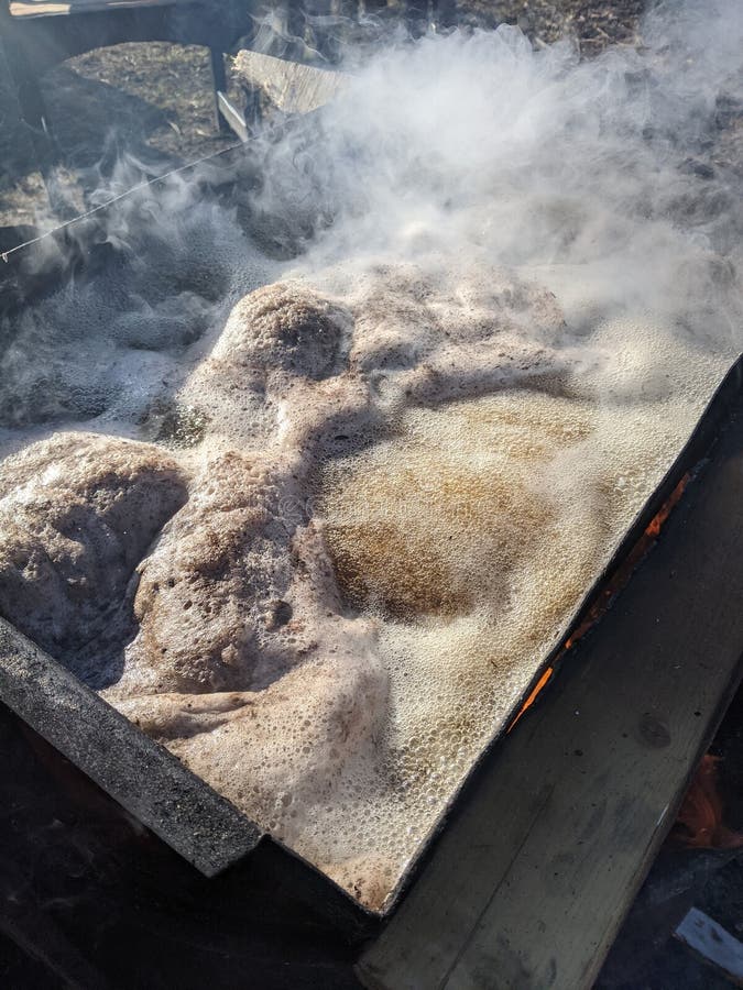 A Close-up of Maple Sap Boiling in a Pan Stock Image - Image of food ...