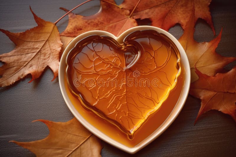 Close-up of Maple Syrup Forming a Heart Shape on a Plate Stock ...