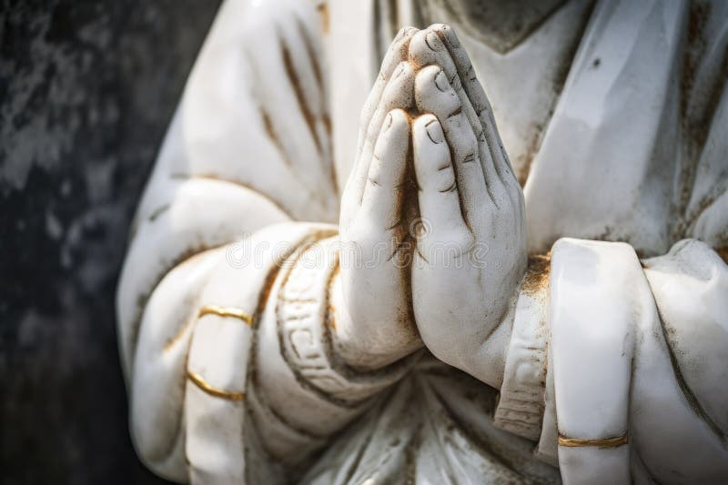 Close-up of a Marble Saint Sculpture Hands in Prayer Stock Photo ...