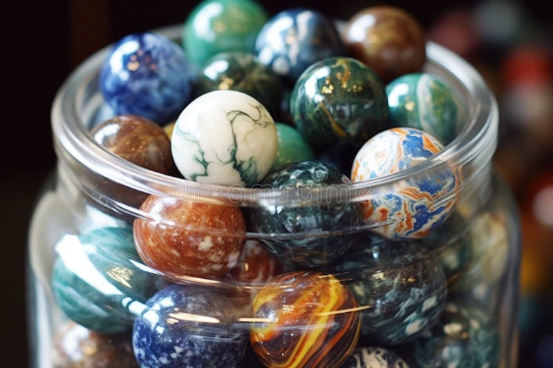 Close-up of Marbles in a Glass Jar, Showing Various Patterns Stock ...