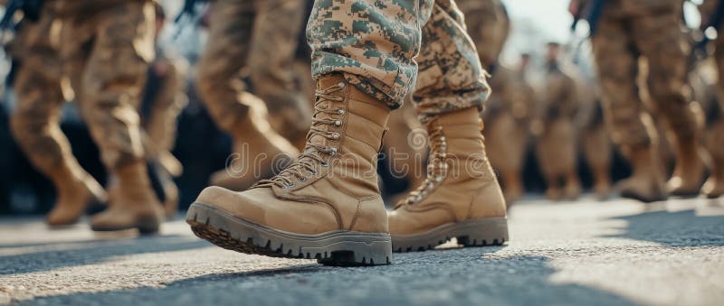 A Close-up of Marching Soldiers in Uniform, Their Polished Boots in ...