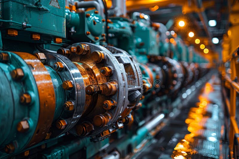 Close Up of a Marine Diesel Engine Key Component in Shipbuilding and ...