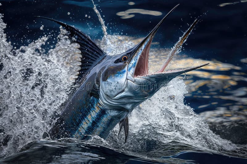 Close-up of Marlin Breaching the Water Surface, Its Mouth Wide Open ...