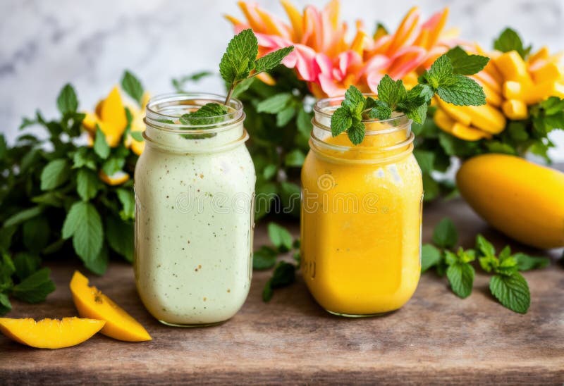 Close-up of a Mason Jar Filled with Mango Lassi, Garnished with Fresh ...
