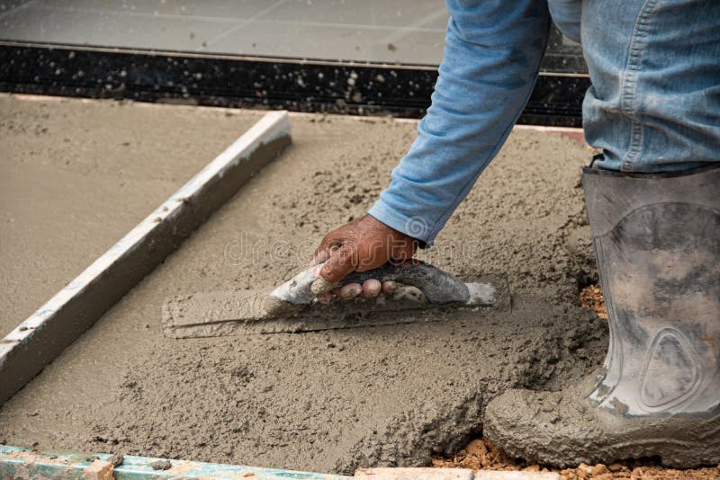 Mason S Hands Laying Cement on the Floor Stock Photo - Image of ...