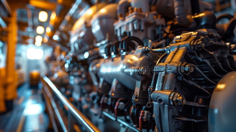 Close Up of a Massive Intricate Diesel Engine Sitting Inside the Hull ...