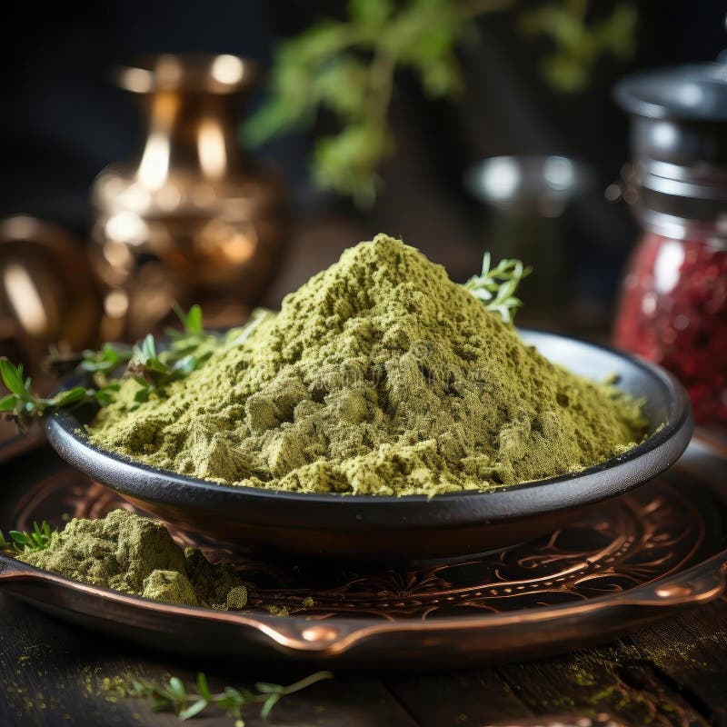 Close-up of Matcha Powder in Golden Bowl Stock Illustration ...
