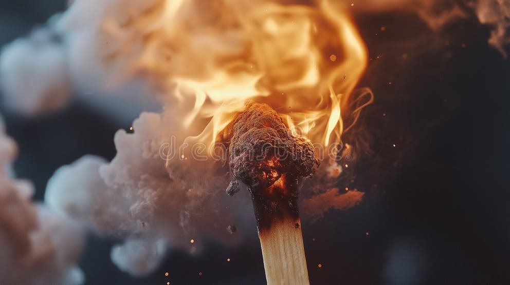 Close-up of a Matchstick Head Igniting, Capturing the Initial Spark ...