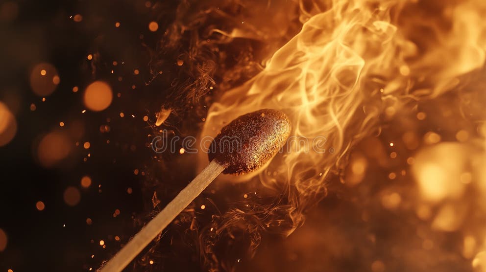 Close-up of a Matchstick Head Igniting, Capturing the Initial Spark ...