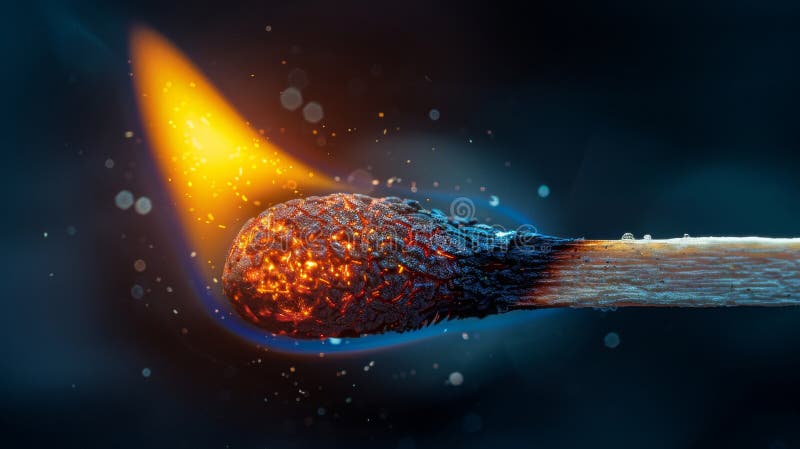 Close-up of Matchstick Igniting with Orange Flame, Dark Background ...