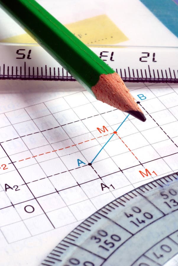 Mathematical Graph with School Supplies Close Up Stock Photo - Image of ...