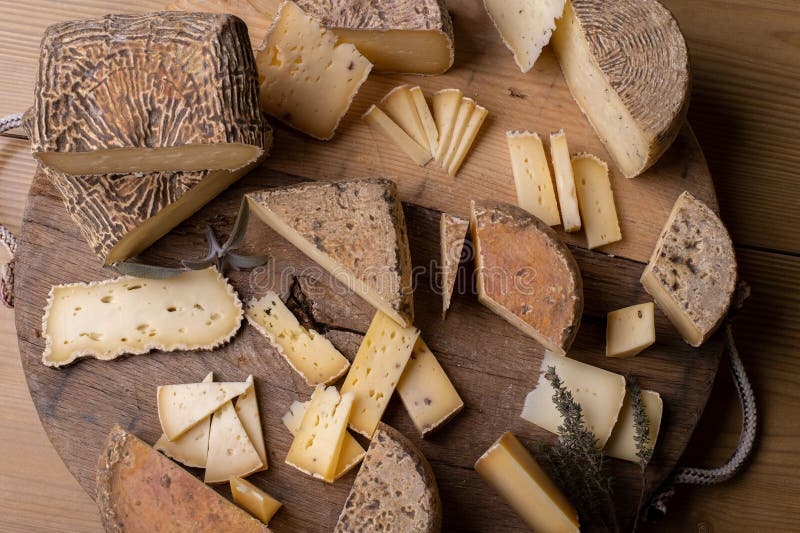 Close Up of Maturated Selection of Cheese on Old Wood Stock Image ...