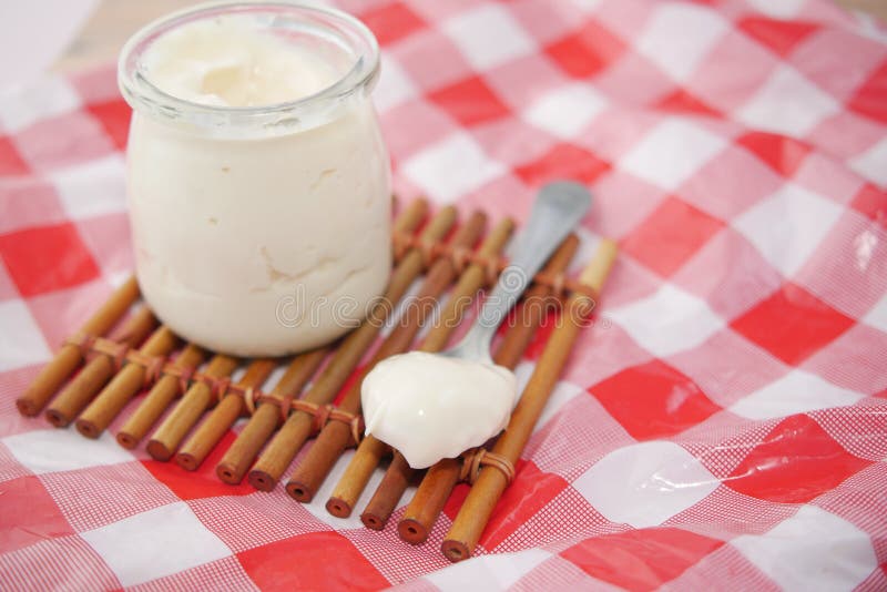 Close Up of Mayonnaise in Container on Table . Stock Image - Image of ...