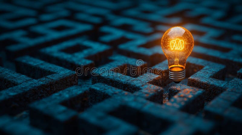 A Close-up of a Maze-like Pattern Featuring a Bright Light Bulb at the ...
