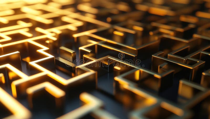 Close-up of a Maze with Metallic Golden Patterns Stock Illustration ...