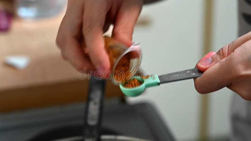 Close Up of Measuring Spices into Measuring Spoon Stock Footage - Video ...