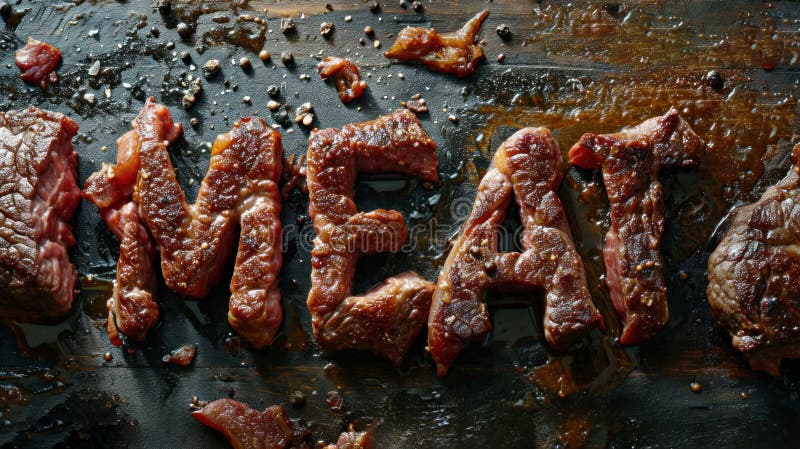 A Close Up of a Meat Dish with the Word Meat Written on it, AI Stock ...