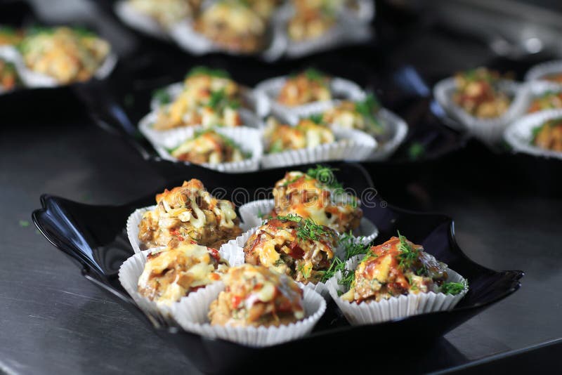 Close Up.meat Muffins in the Forms on the Table in the Restaurant Stock ...