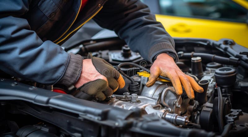 Close-up of a Mechanic Repairing Engine, Close-up Car Engine, Auto ...