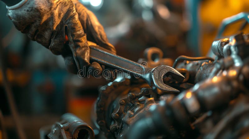Close-up of a Mechanic S Hands Using a Wrench on an Engine Stock Image ...