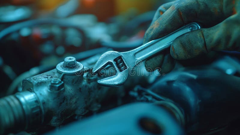 Close-up of a Mechanic S Hands Using a Wrench on an Engine Stock Photo ...