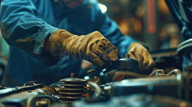 Close-up of a Mechanic S Hands Working on a Car Engine in a Garage ...