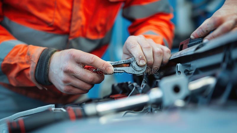 Mechanic at Work on Vehicle Components Stock Illustration ...