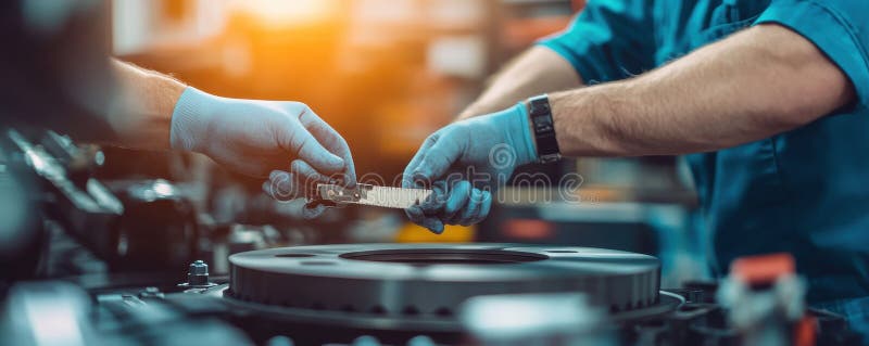 Close-up of a Mechanic Using a Caliper Gauge for Precision Measurement ...