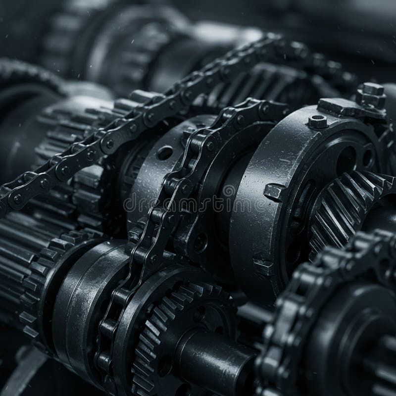 Close-up of a Mechanical Assembly Featuring Interconnected Gears and a ...