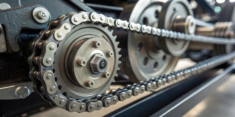 Close-up of a Mechanical Chain and Sprocket System in a Machine during ...