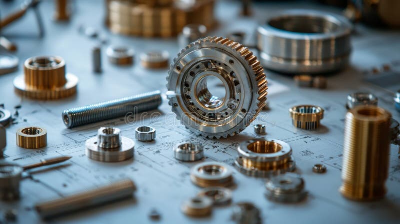 Close Up of Mechanical Components on Engineering Blueprints Stock ...