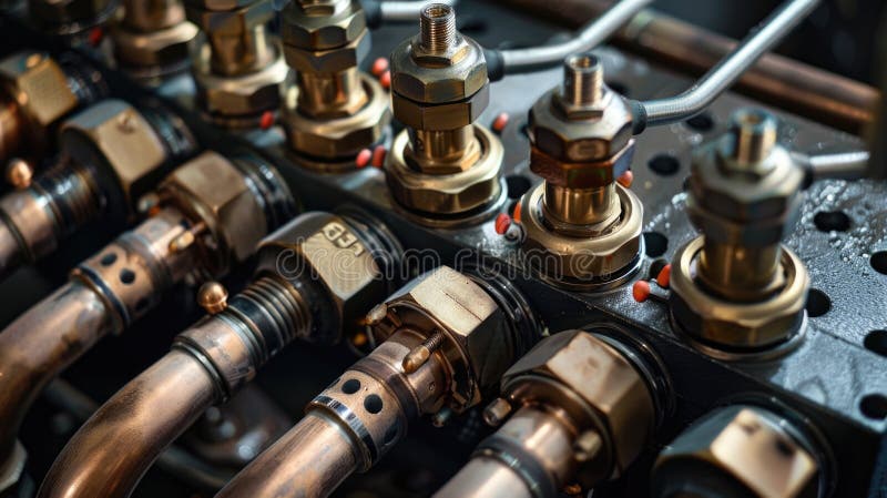 Engine Assembly with Copper Pipes and Valves Stock Image - Image of ...