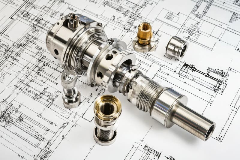 Close-up of a Mechanical Device on a Blueprints, Ideal for Engineering ...