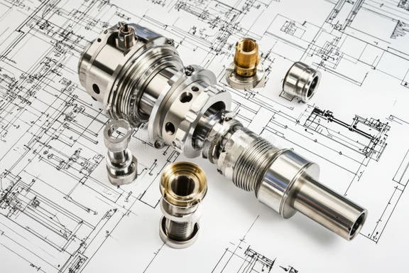 Close-up of a Mechanical Device on a Blueprints, Ideal for Engineering ...