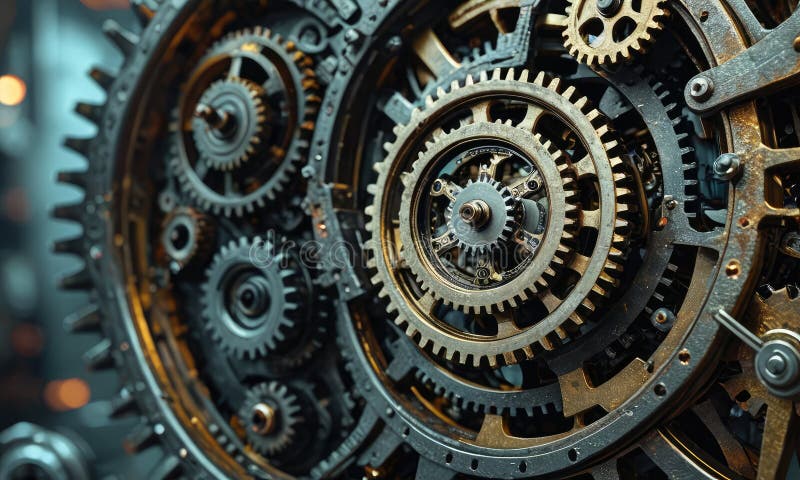 A Close Up of a Mechanical Device with Many Gears and Cogs. Stock ...