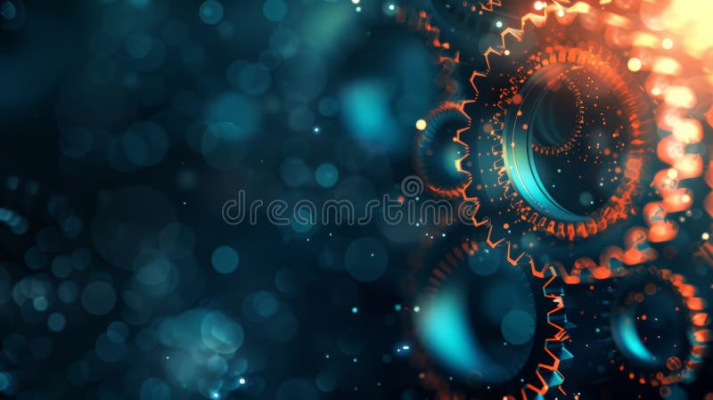 Close-up of Mechanical Gears with a Blue Light Effect. Industrial ...
