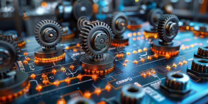Gears on Circuit Board Representing Technology Integration Stock Image ...