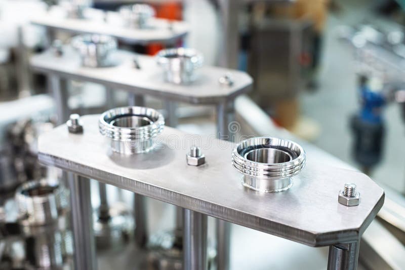 Close-up of Mechanical Pneumatic Equipment Elements in Manufacturing ...