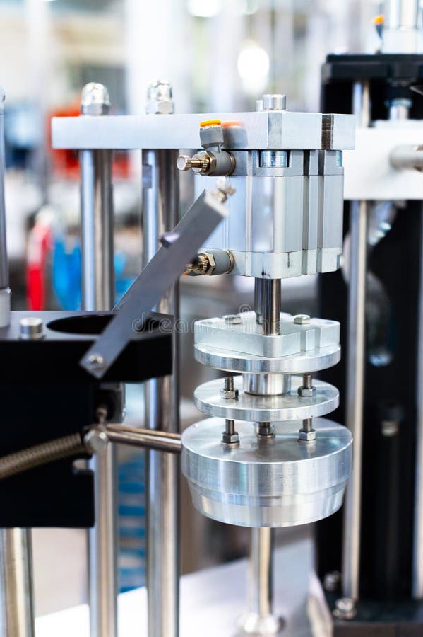 Close-up of Mechanical Pneumatic Equipment Elements in Manufacturing ...