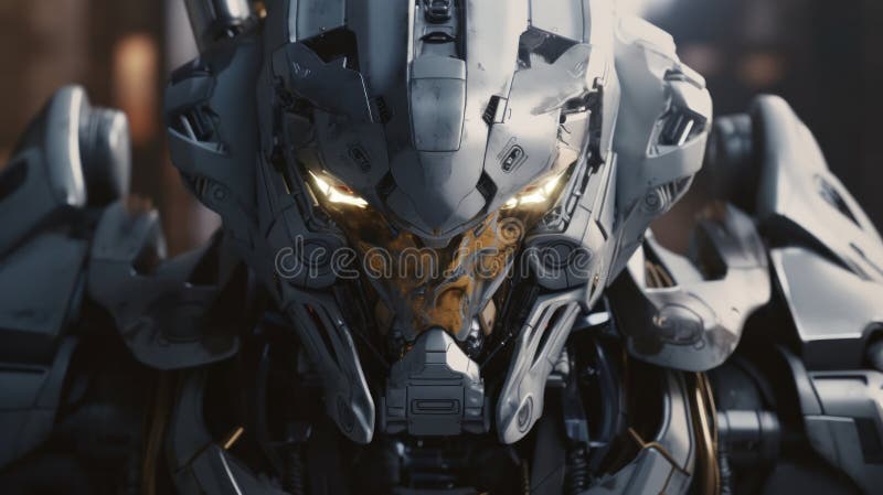 Close Up Mechanical Robot Head, Matte Titanium Exoskeleton. Generative ...