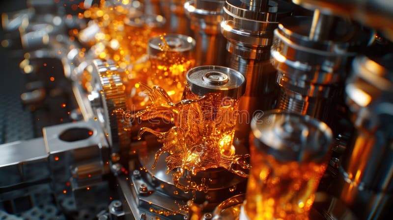 Close-up of a Mechanical System with Liquid Splashes, Showcasing ...