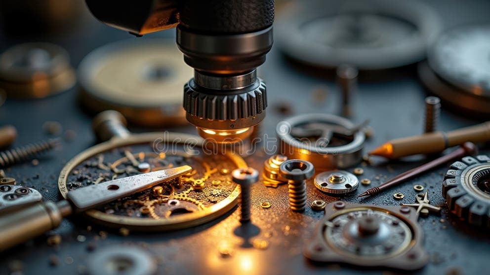 Close-up of Mechanical Watch Components Under Microscope Stock Image ...