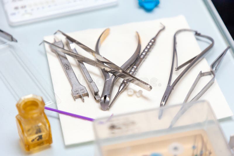 Close-up of Medical Dental Instruments Lying on Table. Concept of ...