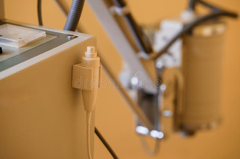 Close-Up of a Medical Equipment Connector in a Clinical Environment ...