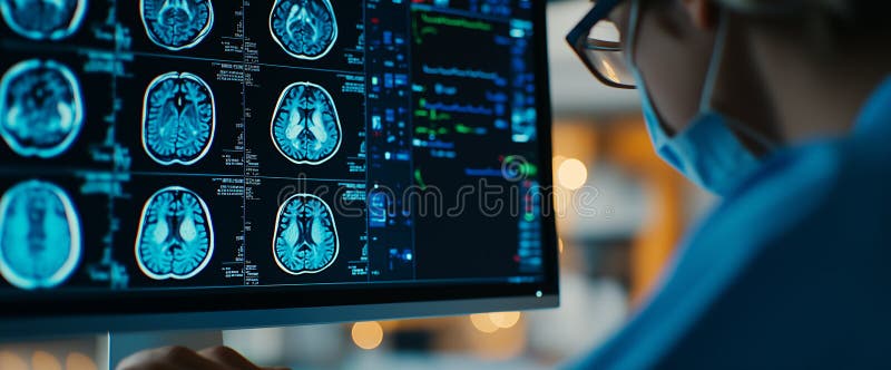 Close Up of Medical Professional Analyzing Brain Scans on Computer ...