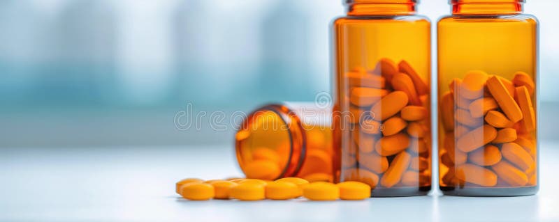 Close-up of Medication Bottles for Liver Disease Treatment Stock Photo ...