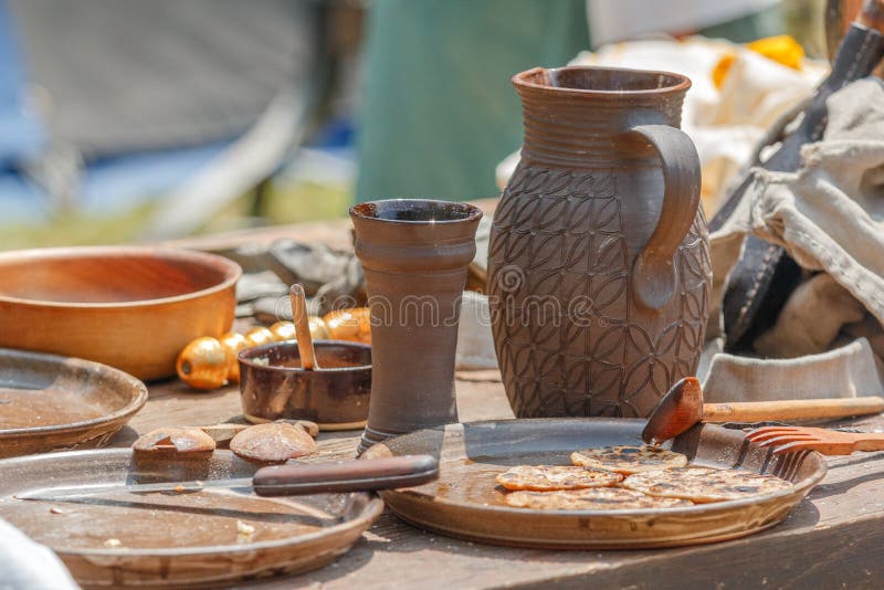 Close-up of Medieval Kitchen Table Stock Image - Image of medieval ...
